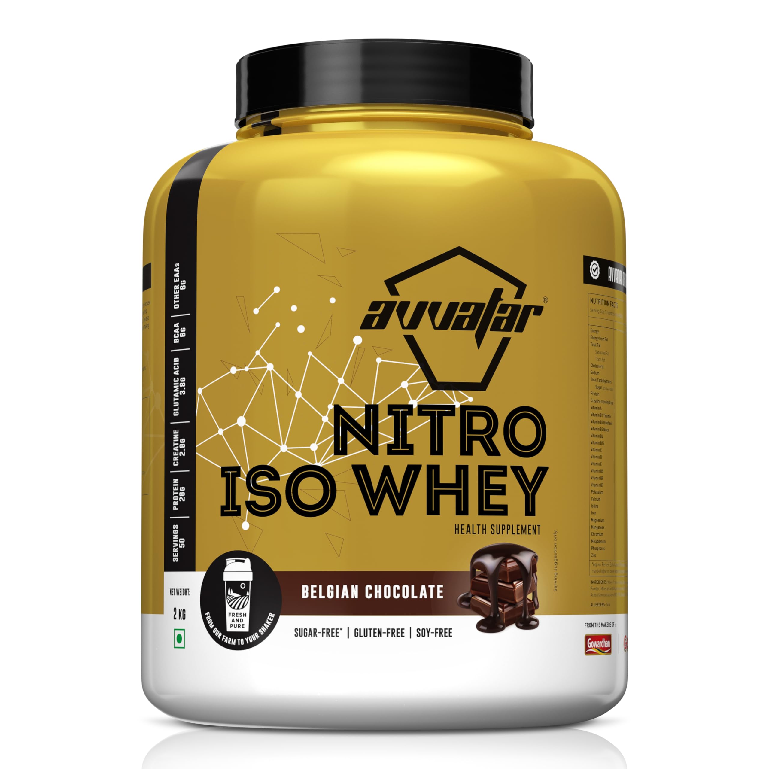 avvatar NITRO ISO WHEY | 2Kg | Belgian Chocolate | 28.5g Protein | 50 ...