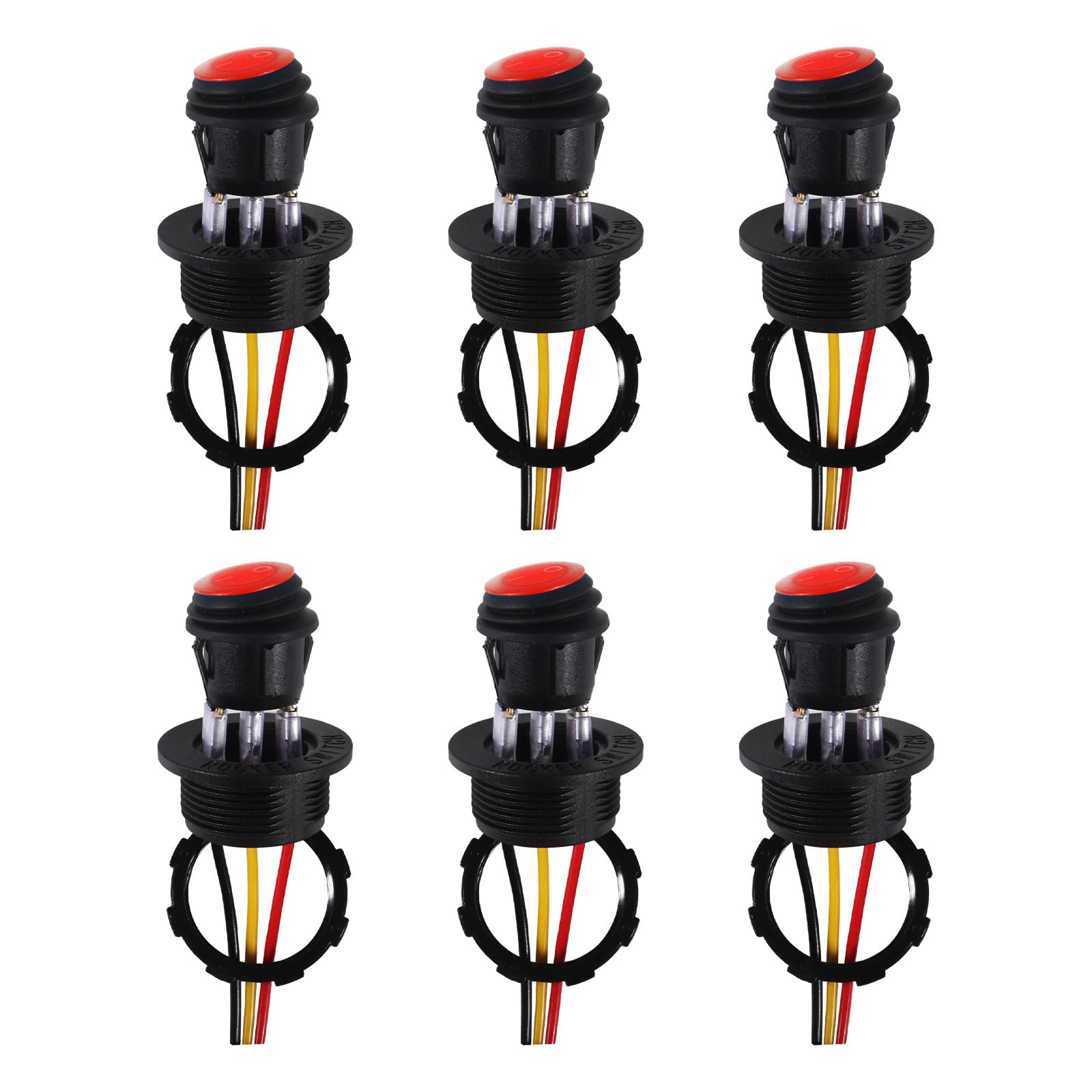 Snapklik.com : 6pcs Waterproof Round Rocker Switch 12V 20A Red Lighted ...