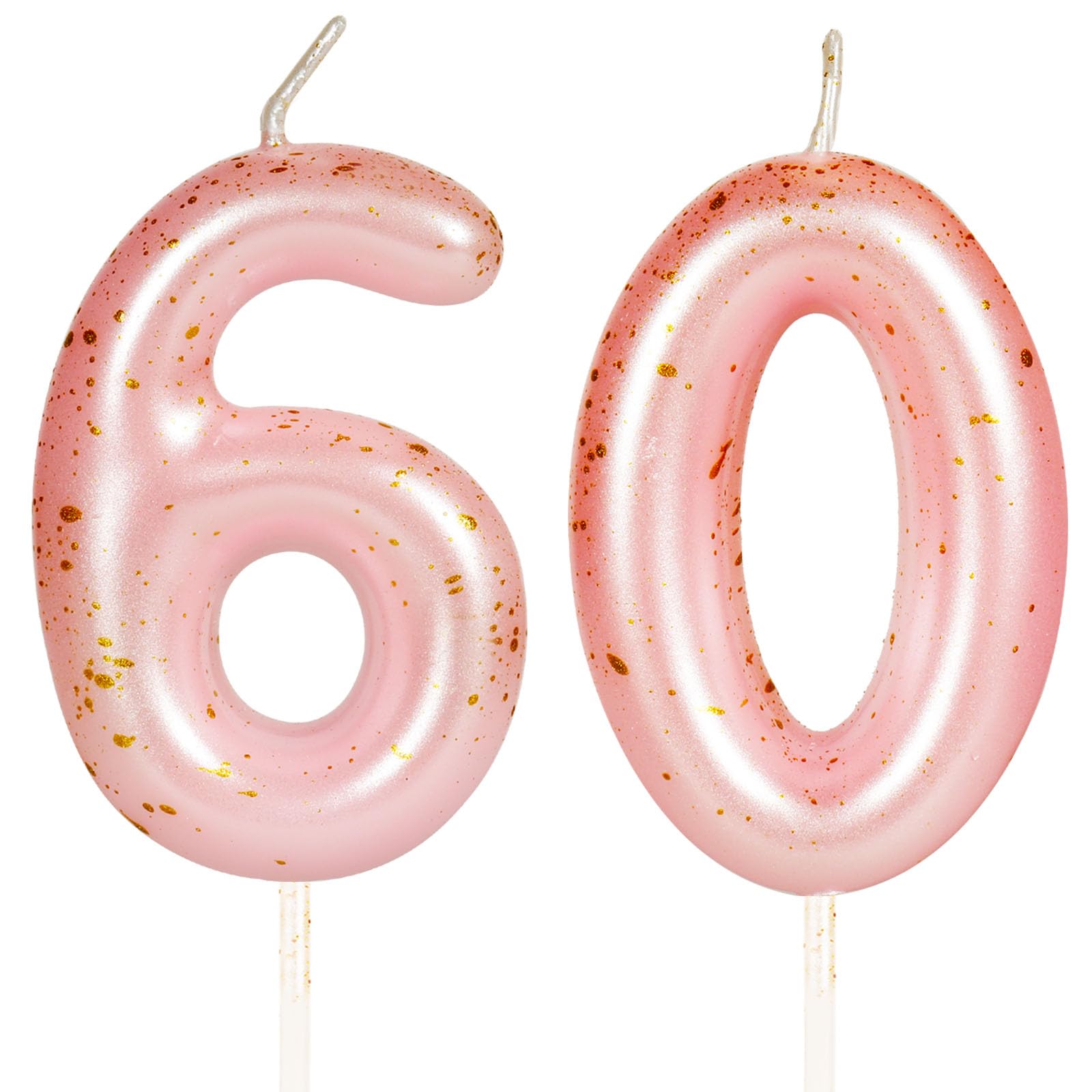 Amazon.com: Hongplus Pink Gold Number 60 Candles, 60 Birthday Candle ...