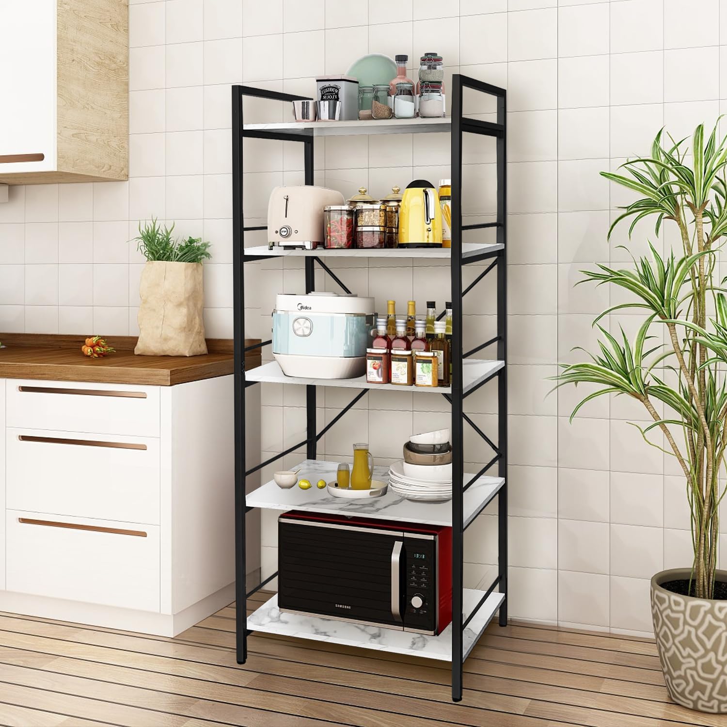 Amazon.com - AT-VALY 5-Tier Bakers Rack with Storage Shelf,Free ...