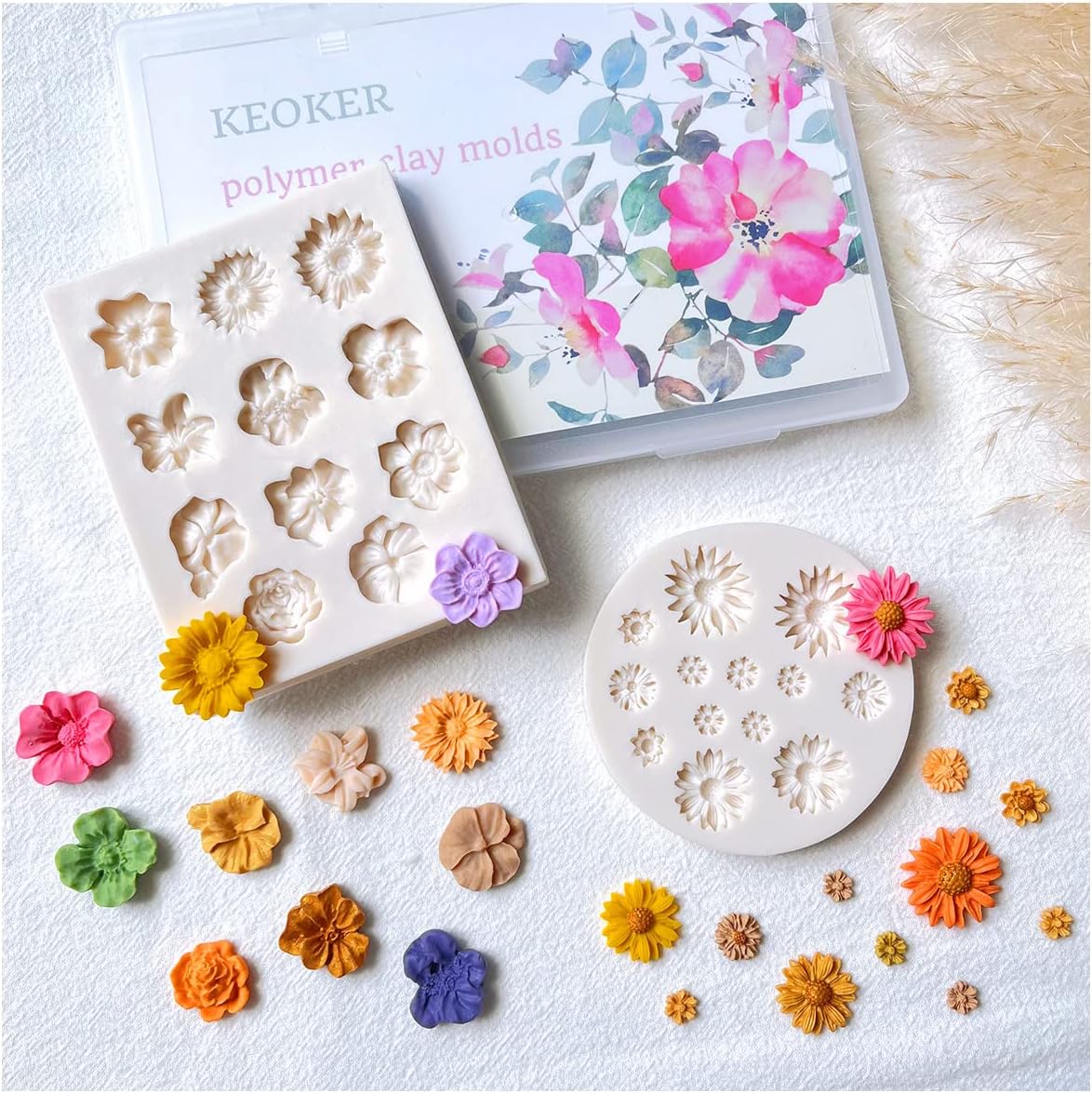 Amazon.com: BENOSPACE 5 Pcs Flower Polymer Clay Molds 3D Silicone Mold ...