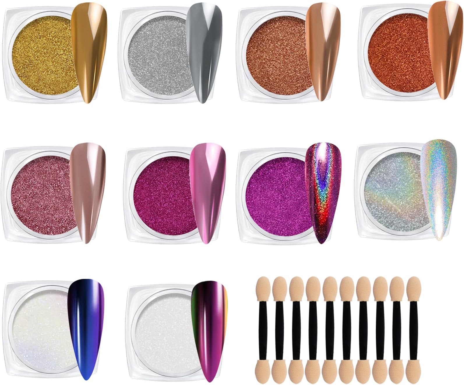 Amazon.com: Creaglam Chrome Nail Powder Kit: 10 Jars 8 Colors Metallic ...
