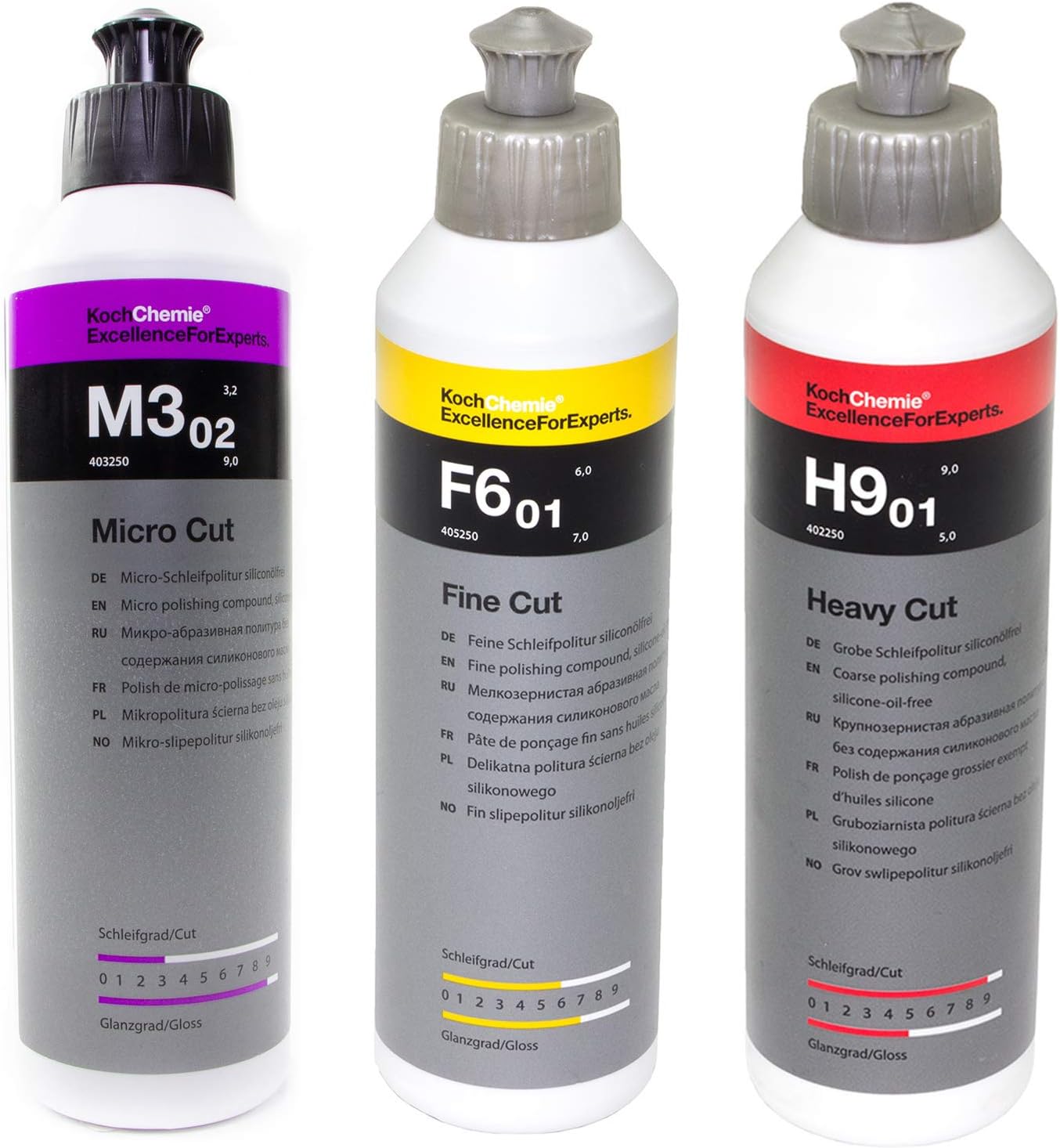 Politur Set Koch Chemie Heavy Cut H9.01 + Fine Cut F6.01 + Micro Cut ...