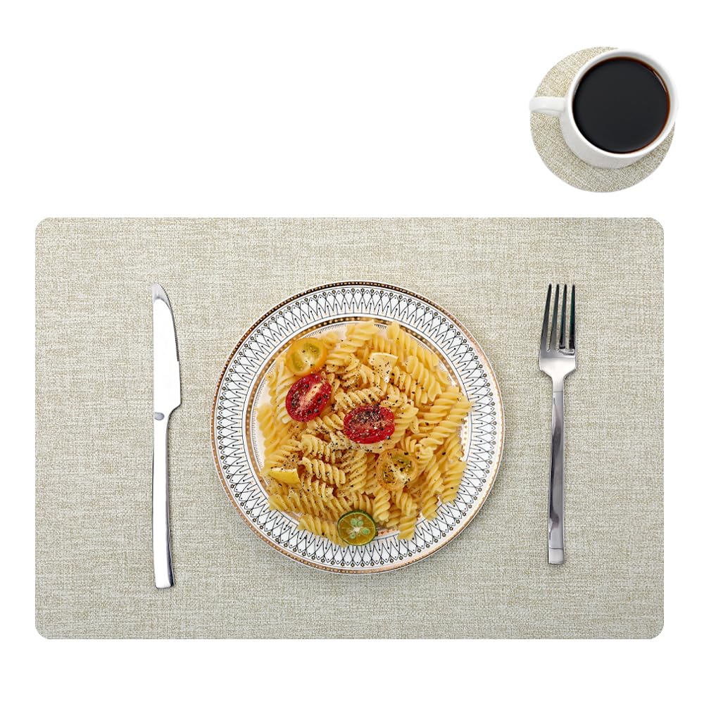 Leather Placemats and Coaster Sets 6, Large Table Mats, Waterproof ...