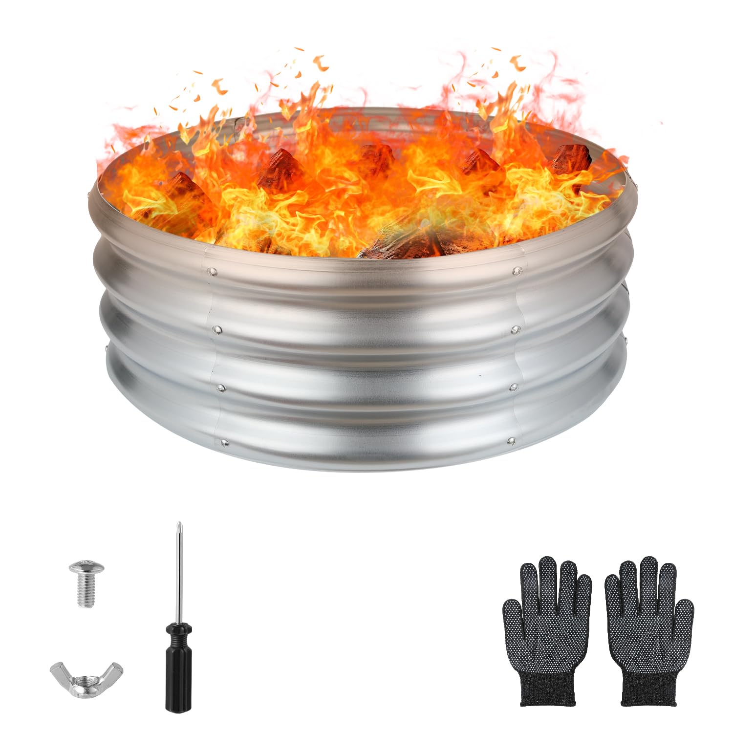 Snapklik.com : 24 Inch Round Galvanized Fire Pit Ring, Silver Round ...