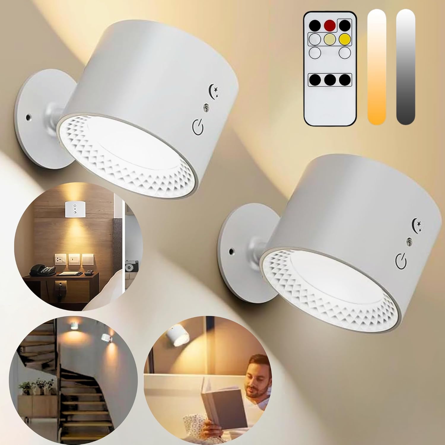 Lámpara de Pared Recargable: 2 Unidades LED Inalámbricas, Control ...