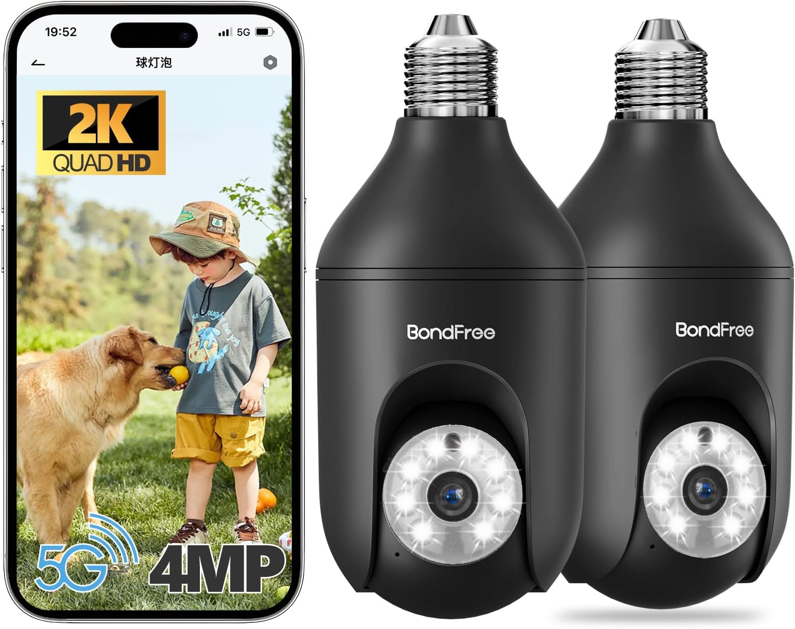 Amazon.com : BondFree 4MP Light Bulb Security Camera 5G& 2.4GHz WiFi ...