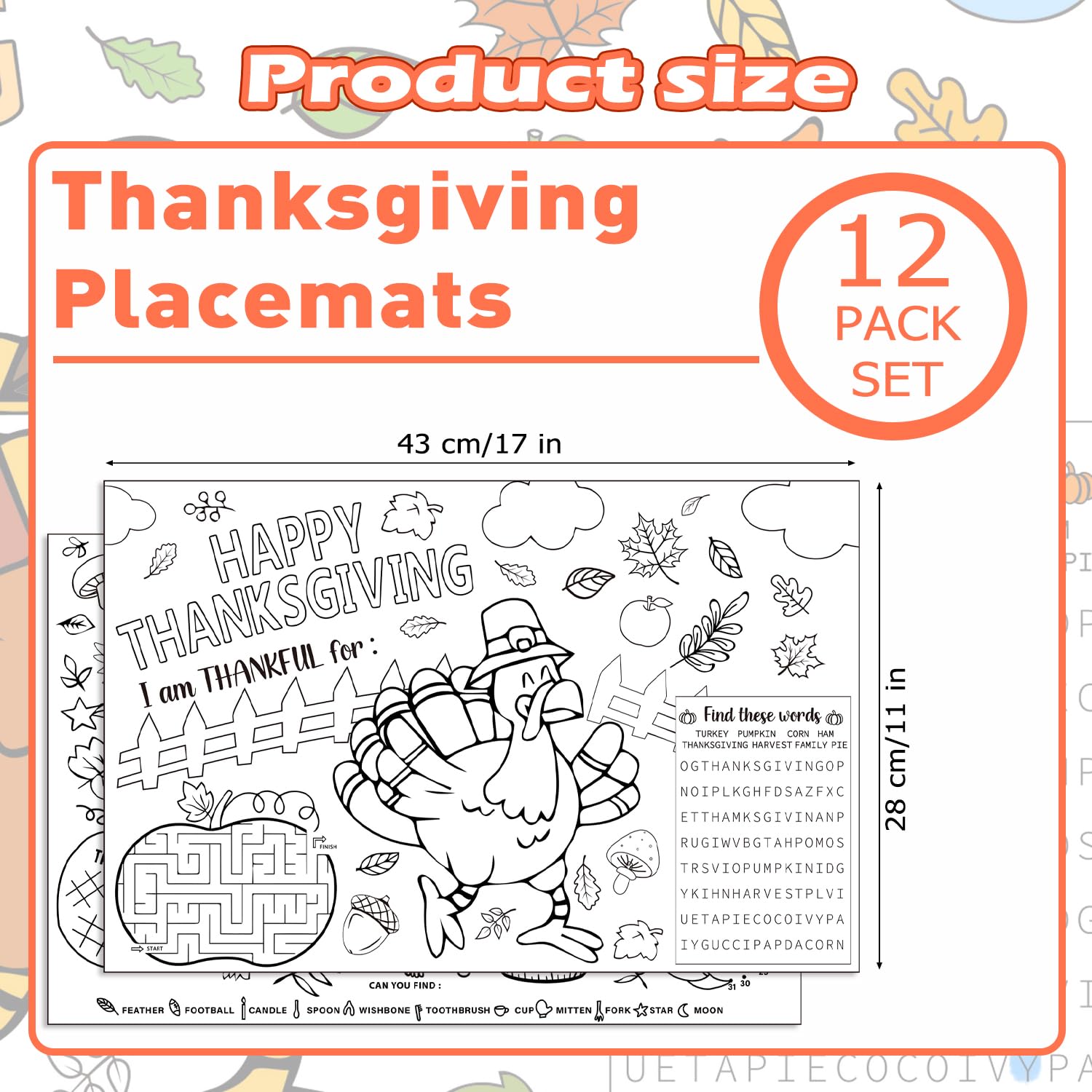 Snapklik.com : Disposable Thanksgiving Coloring Place Mats For Kids ...