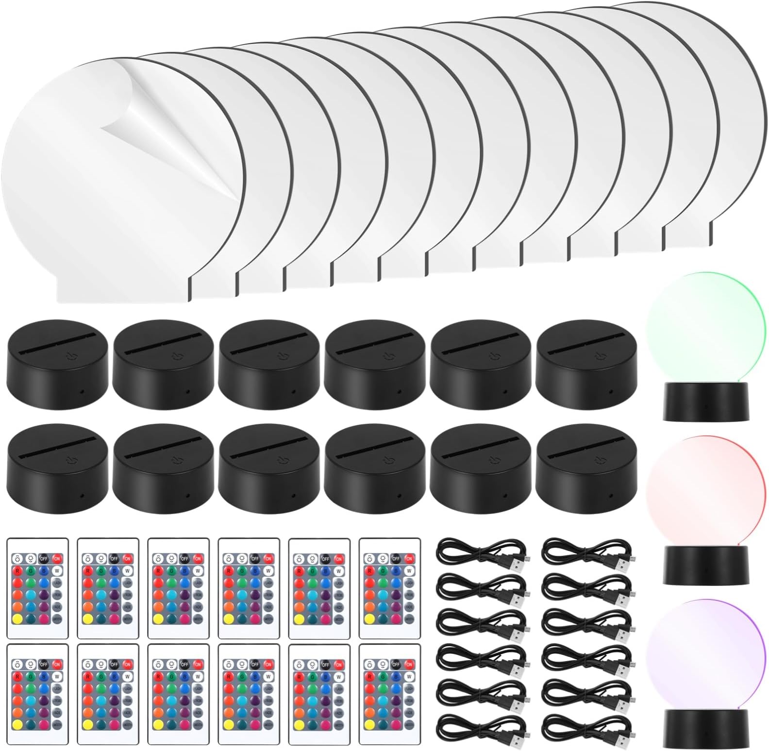Tideme 12 Sets Led Light Base with Acrylic - Clear Round Acrylic Sheet ...