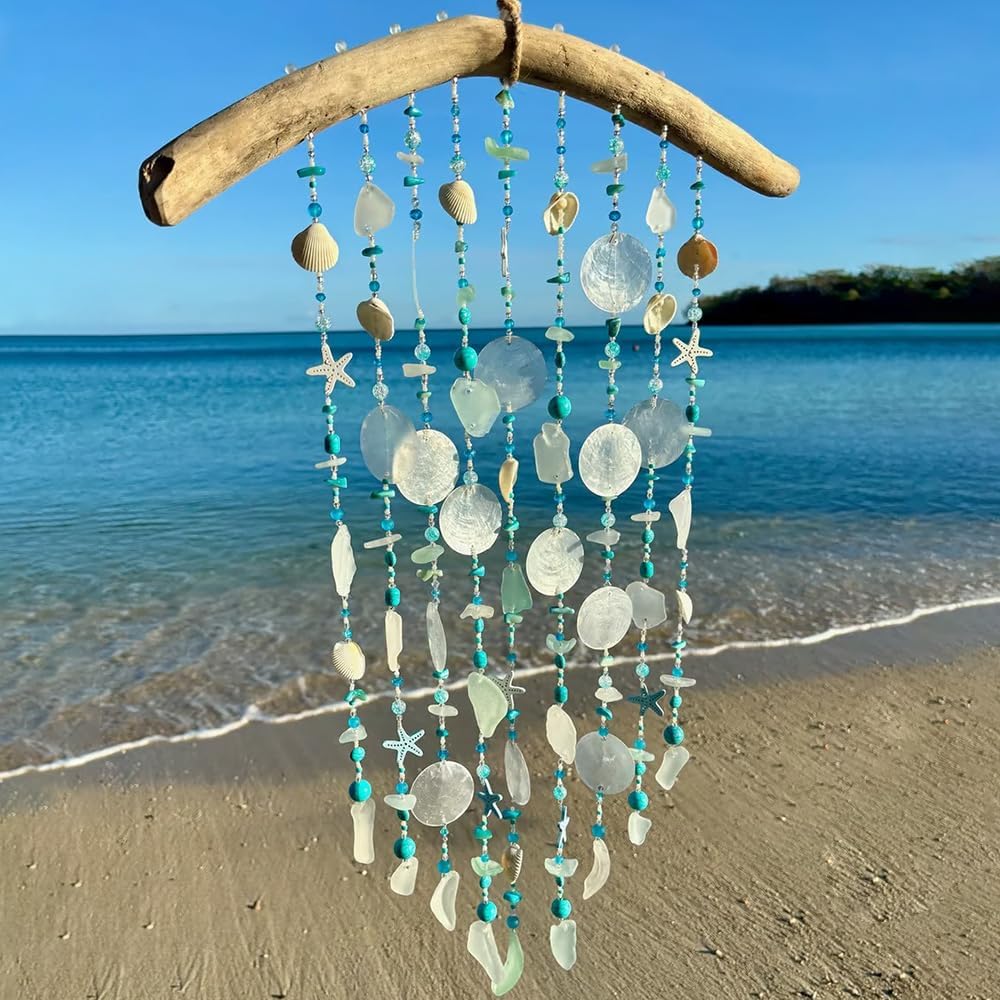 Amazon.com : Sea Glass Wind Chime & Shell and Driftwood Wind Chime ...