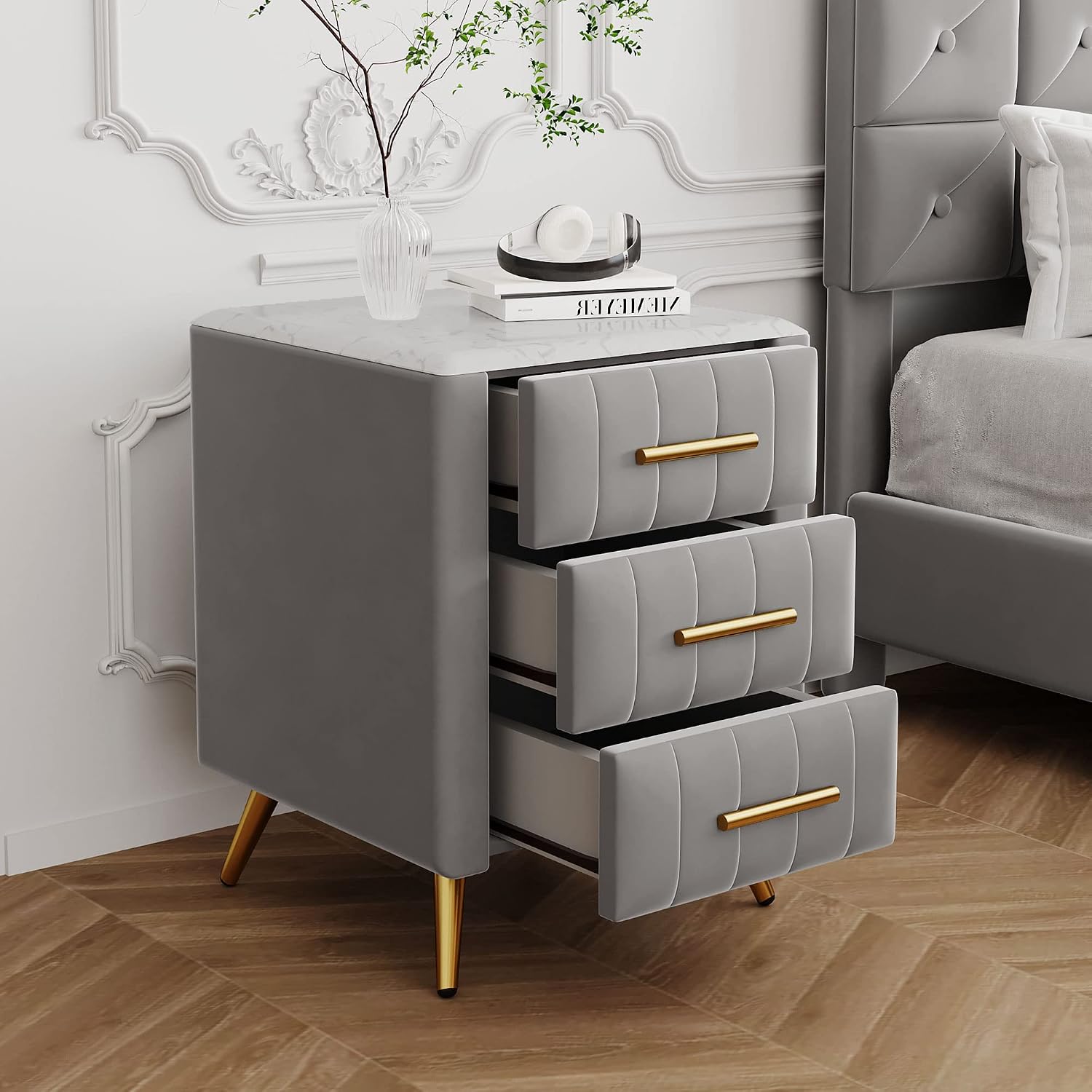 Amazon.com: Merax Modern Mid-Century Upholstered Night Stand with 3 ...