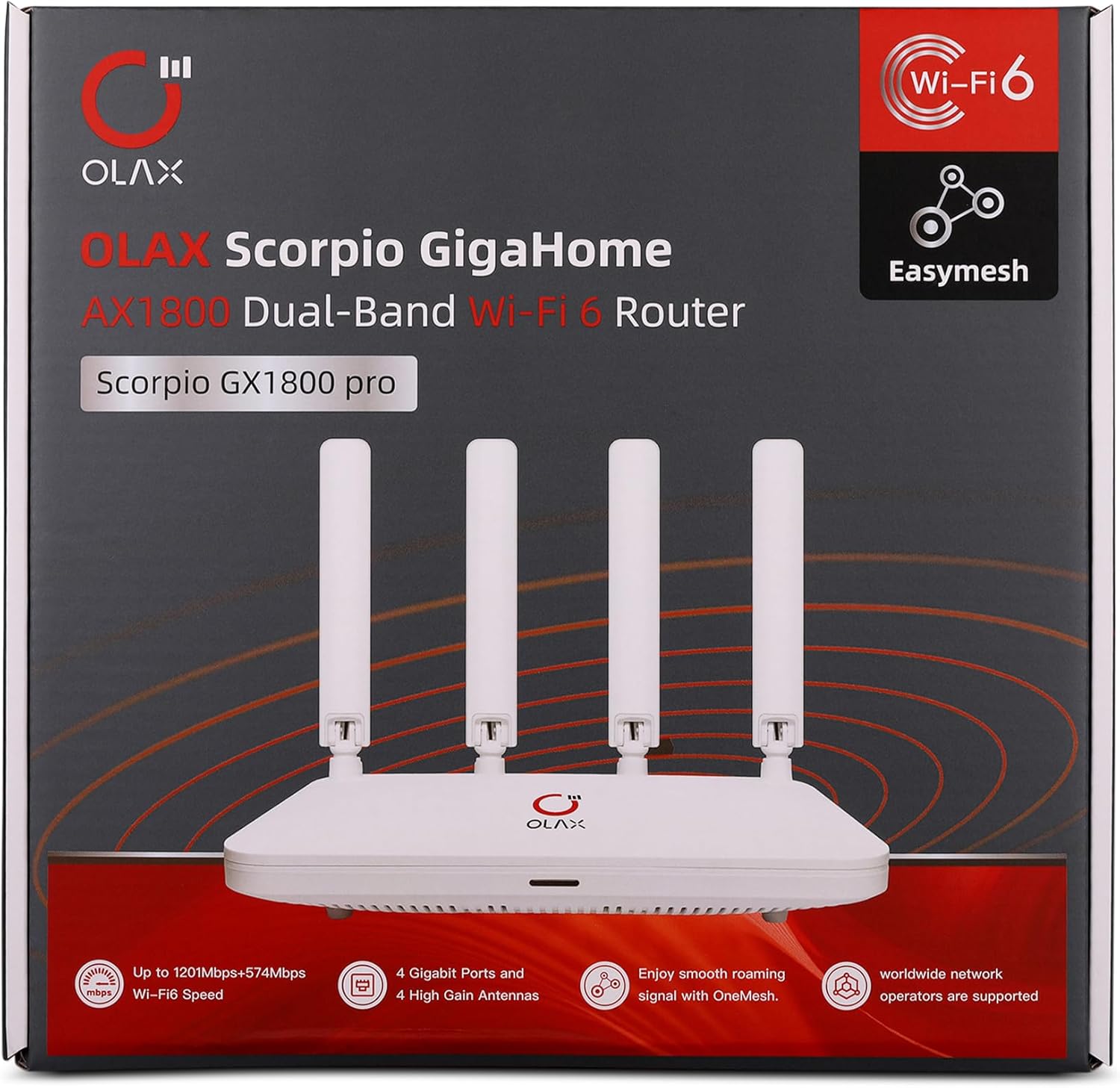 Scorpio Giga Home Olax AX1800 Dual-Band Wi-Fi 6 Router