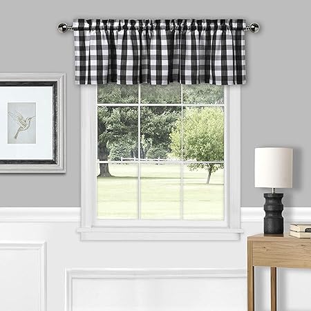 Amazon.com: 2 Pack Buffalo Check Plaid Window Valances White and Black ...