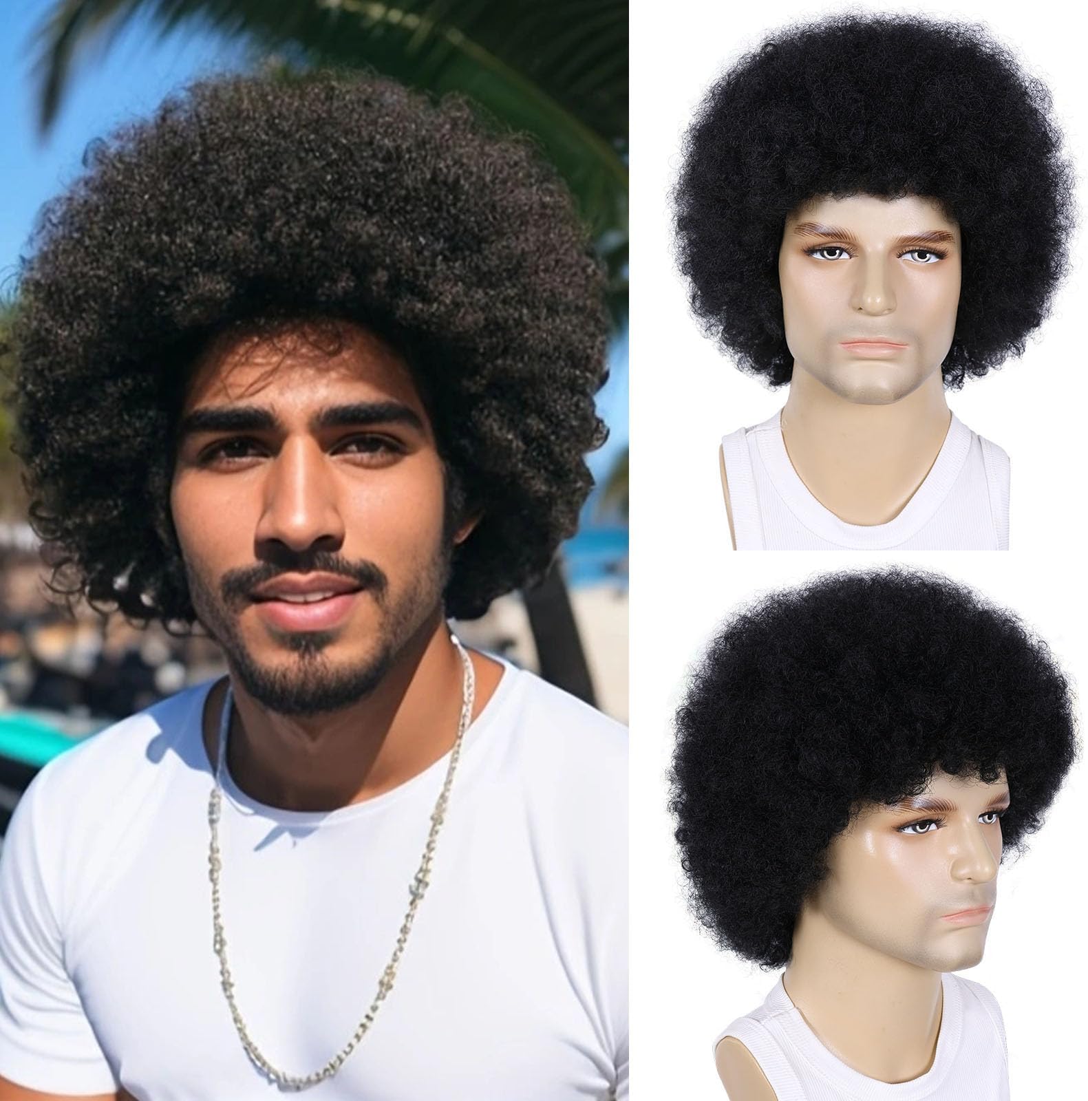 Amazon.com : TOPHR Afro Wig Men 70s Rock Disco Costume for Mens or ...