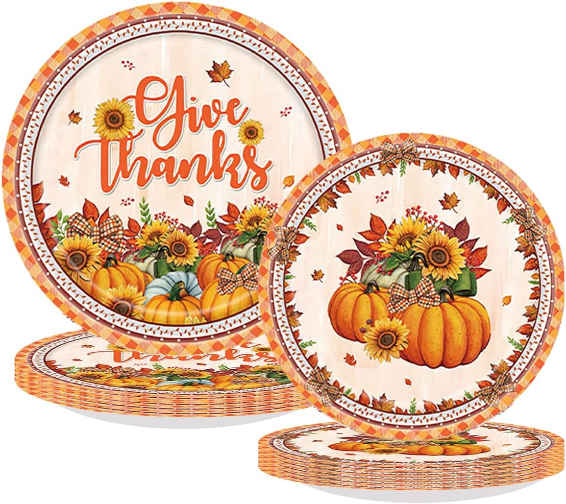 Amazon.com: 40Pcs Thanksgiving Fall Paper Plates Autumn Leaves Pumpkin ...