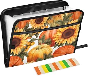 Amazon.com : Autumn Pumpkins Sunflowers Orange Zipper Expanding File ...
