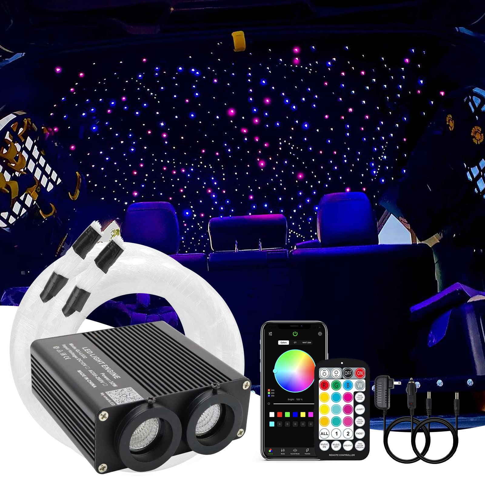 AMKI Dual Color Dual Ports Fiber Optic Light, Starlight Kit for Car ...