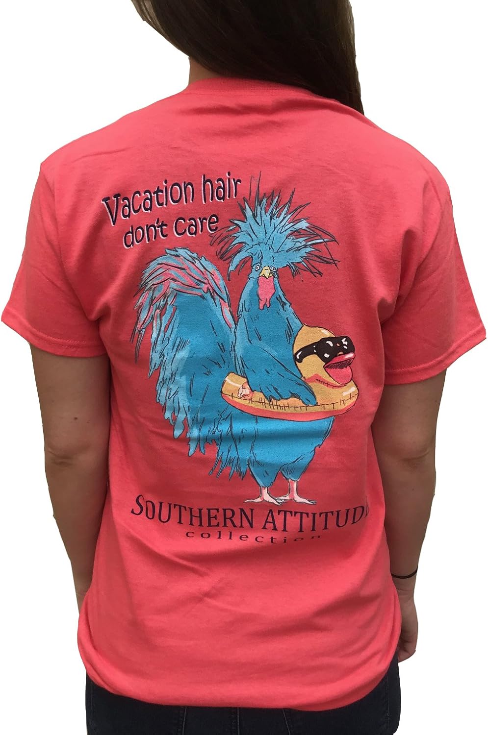 Amazon.com: Southern Attitude Chicken in Duck Floatie Coral Women's T ...
