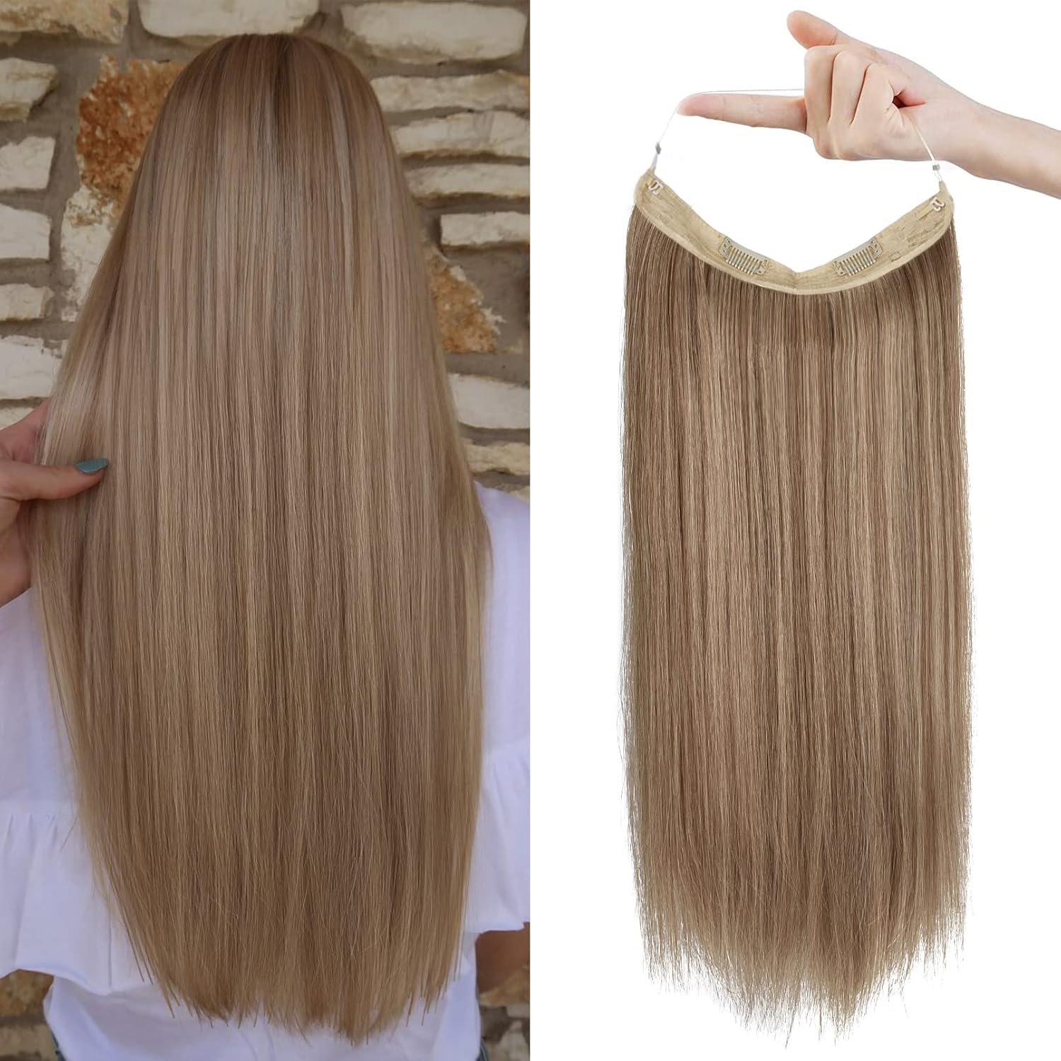 Amazon.com : REECHO Invisible Wire Hair Extensions with Transparent ...