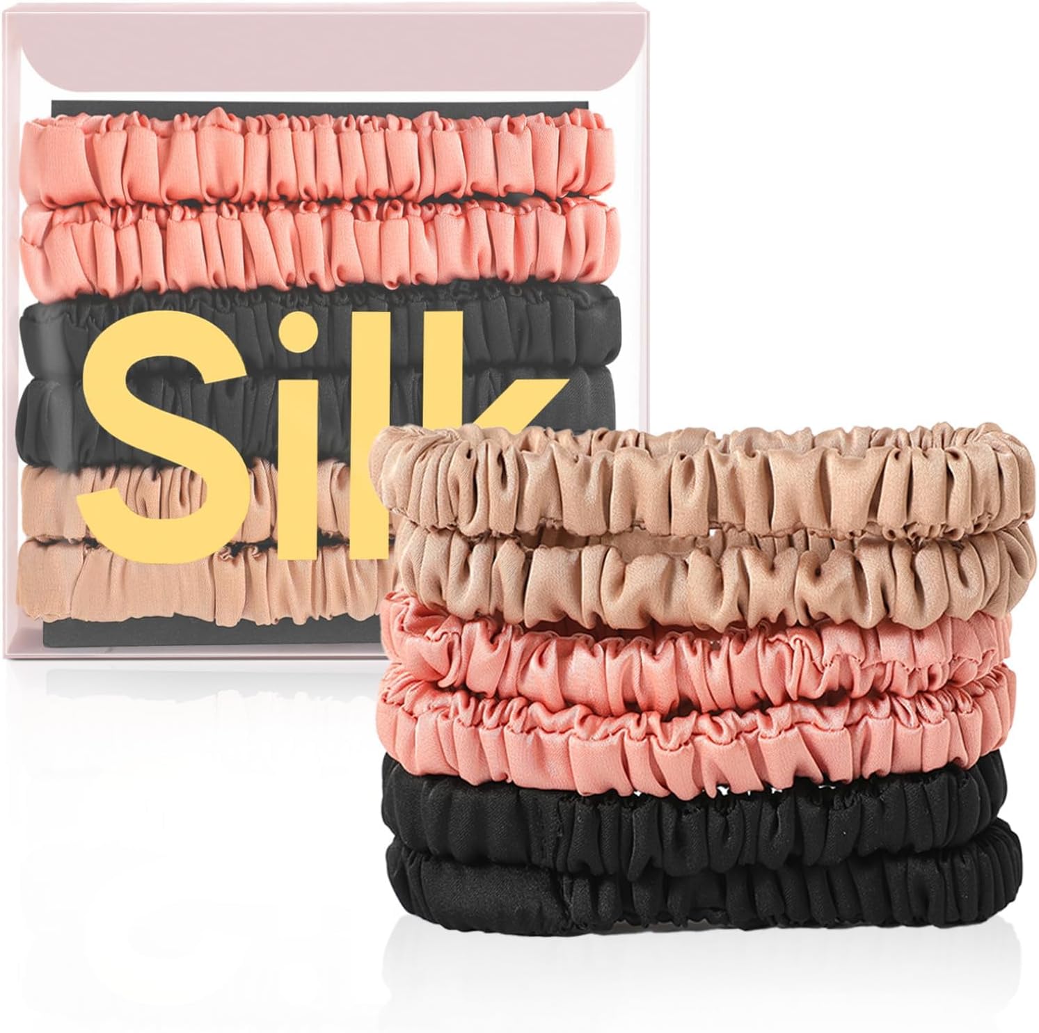 Amazon.com : Slip Silk Skinny Scrunchies - Black - Elastic Scrunchies ...