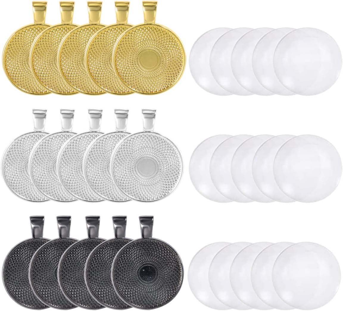 Round Bezel Pendant Trays, 15 Set Multicolor Alloy Trays Setting Blank ...