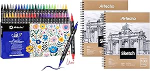 Amazon.com: Artecho Acrylic Paint Pens 48 Colors Sketch Book 9 x 12 Inch, 2×100 Sheets 90gsm ...