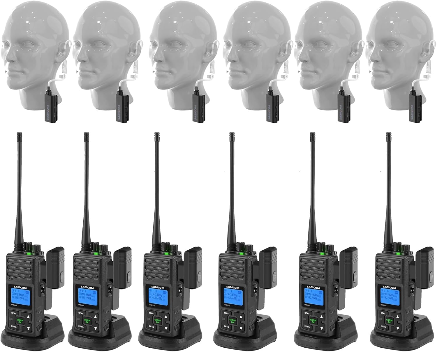 Amazon.com: SAMCOM 6 Walkie Talkies with 6 Wireless Airtube Earpiece ...