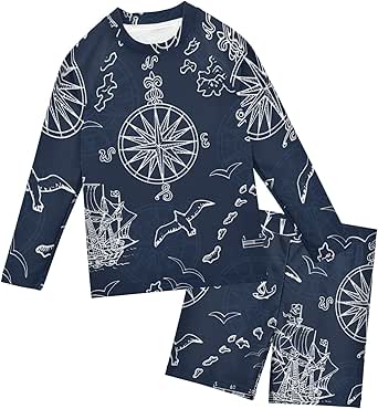 Amazon.com: Marine Nautical Ships Compass Boys Rash Guard Sets Two ...