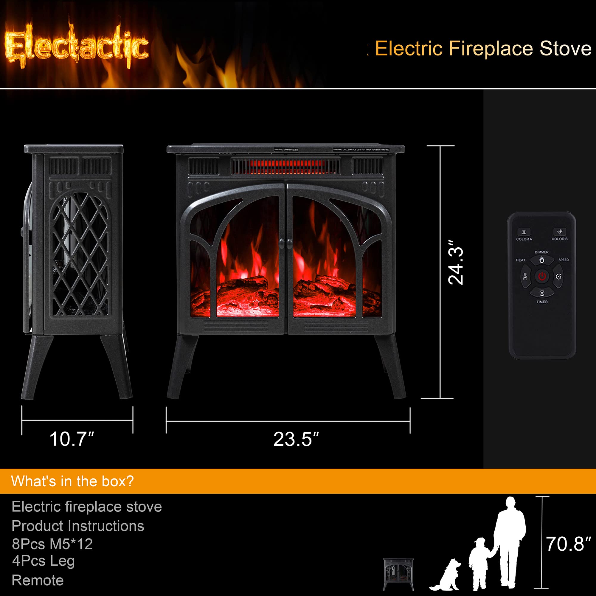 Snapklik.com : Electactic 24Inch Electric Fireplace Stove, Free ...