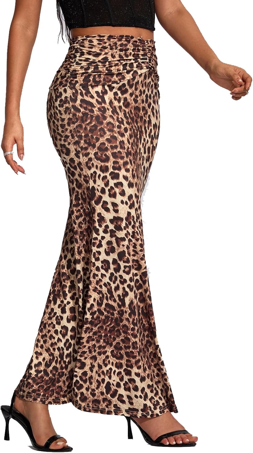Amazon.com: OYOANGLE Women's Cheetah Print Bodycon Long Fishtail Skirts ...