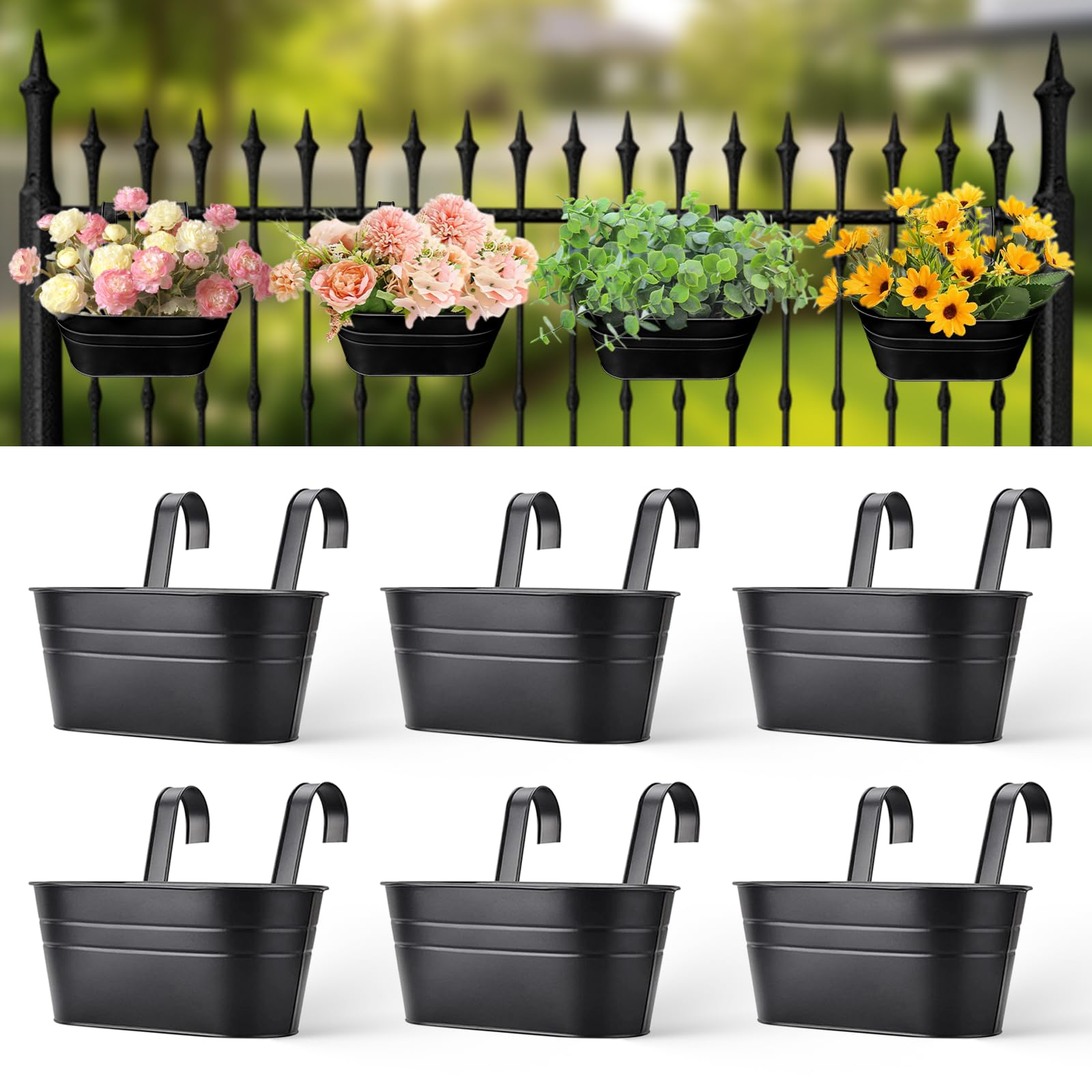 Amazon.com: 6 Pack Metal Iron Hanging Flower Pots 11 Inch Railing Fence ...