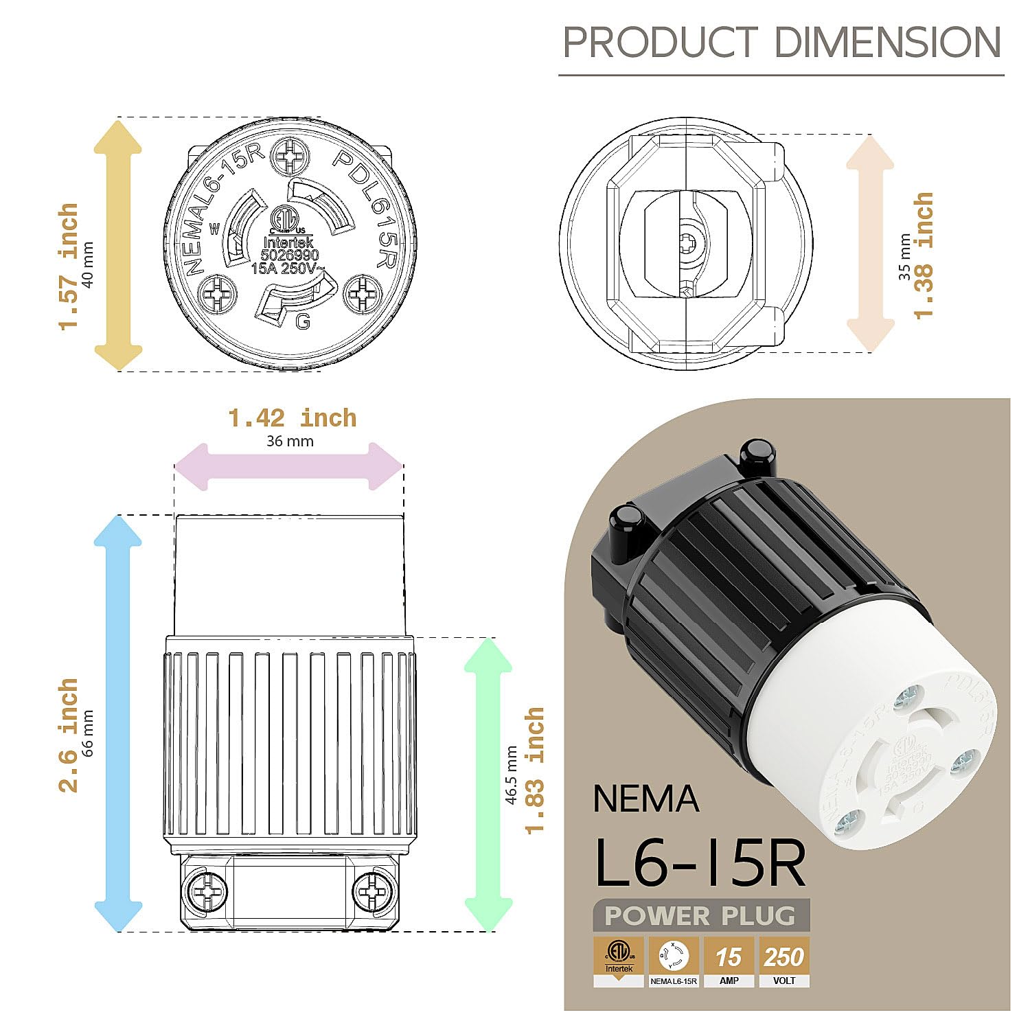Snapklik.com : Nema L6-15R 15 A/250V 2 Pole 3 Wire Industrial Grade ...
