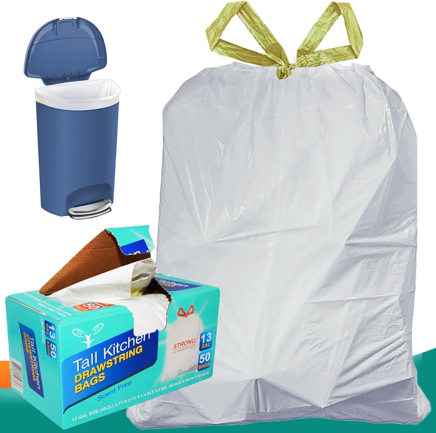 Amazon.com: Strong Tall Kitchen Drawstring Trash Bags,big tall garbage ...