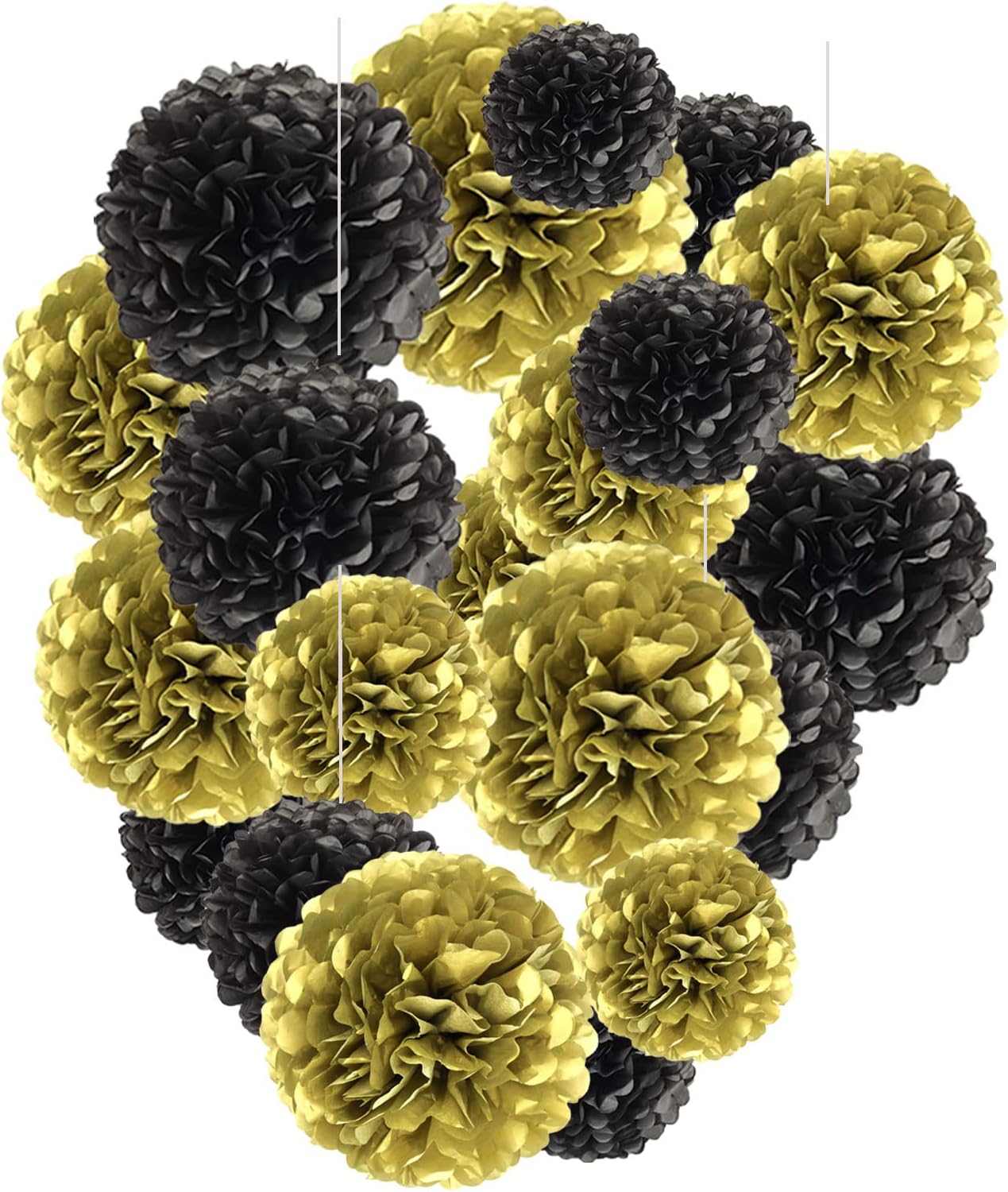 Amazon.com: Capesaro Gold and Black Paper Pom Poms - 10",12" Tissue Pom ...