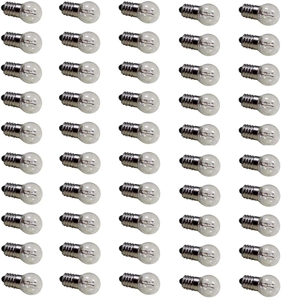 MeetUs Pack of 50 E10 6V 0.3A DC Warm White Miniature Screw Base Bulb ...
