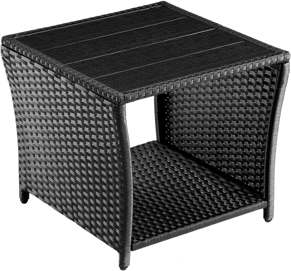 CASARIA® Polyrattan Garden Side Table WPC Table Top | 45x45x40cm 80kg ...