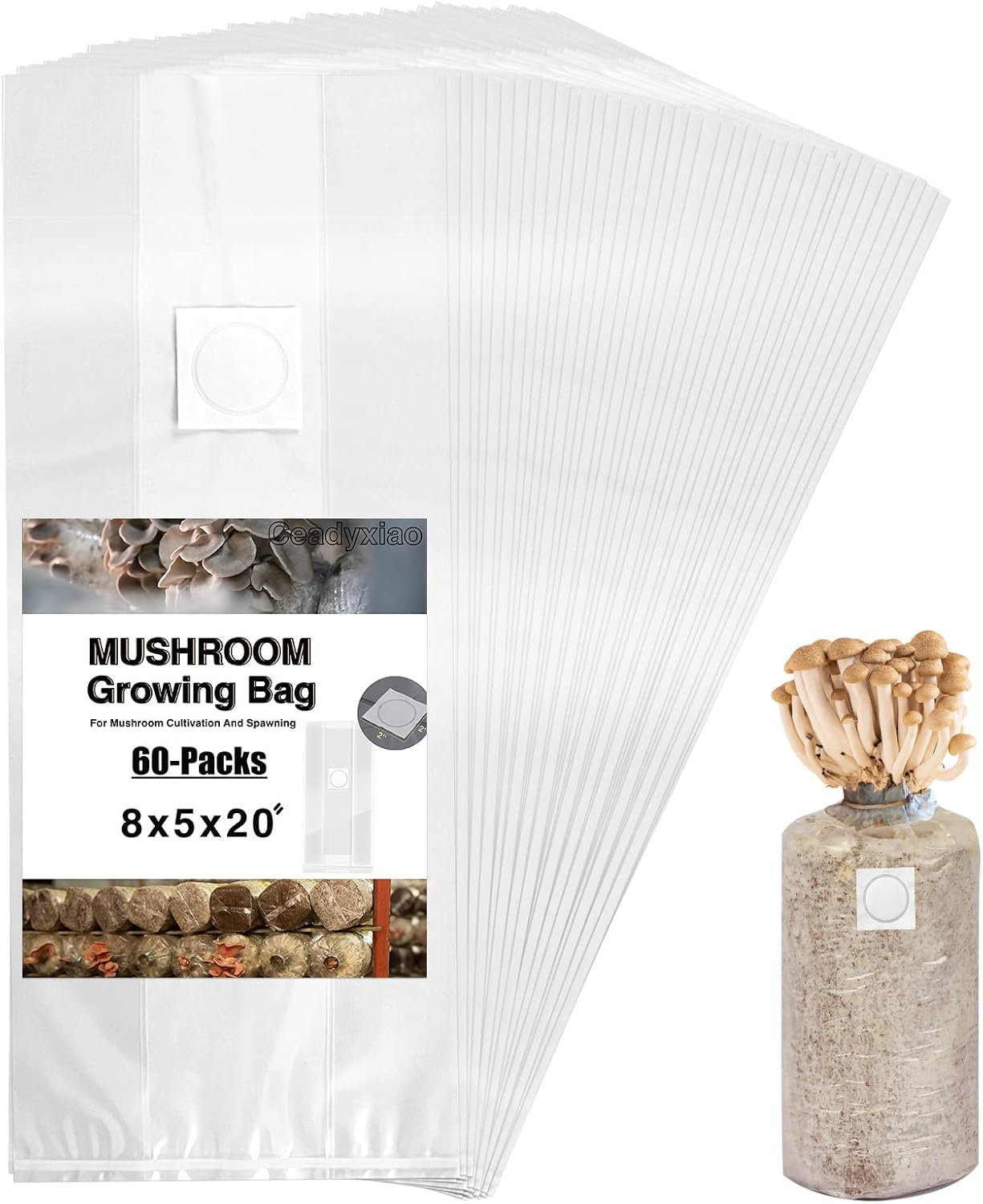 Amazon.com : Ceadyxiao 60-Pack Autoclavable Mushroom Grow Bags Bulk ...