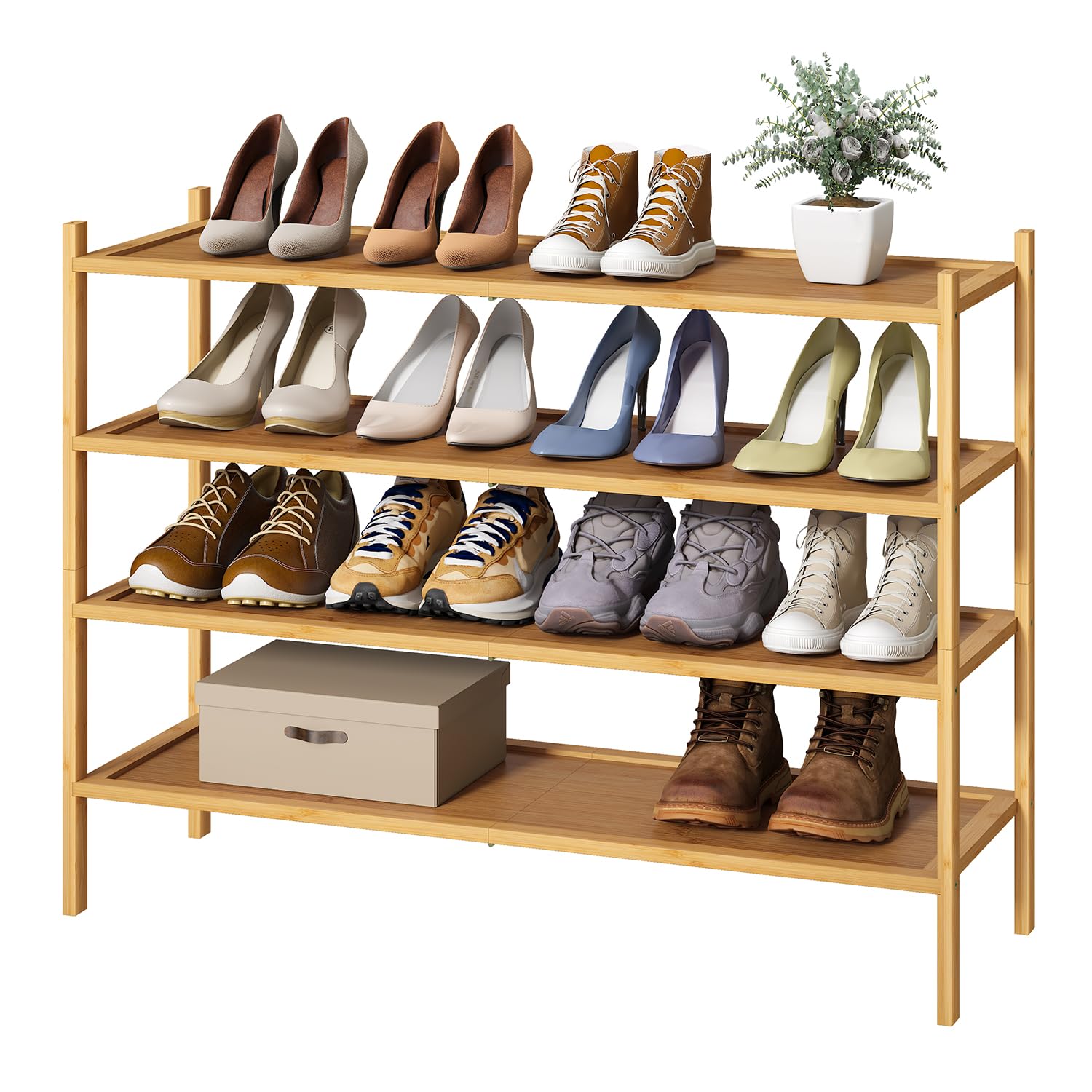 Amazon.com: kiplant Long Shoe Rack, 4-Tier Bamboo Wood Shoe Rack ...