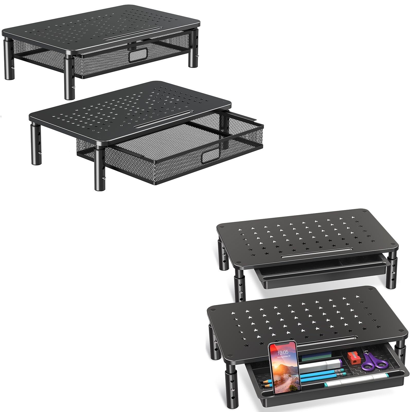 Amazon.com: ELIVED 2 Pack Monitor Stand Riser with Metal Drawer + 2 ...
