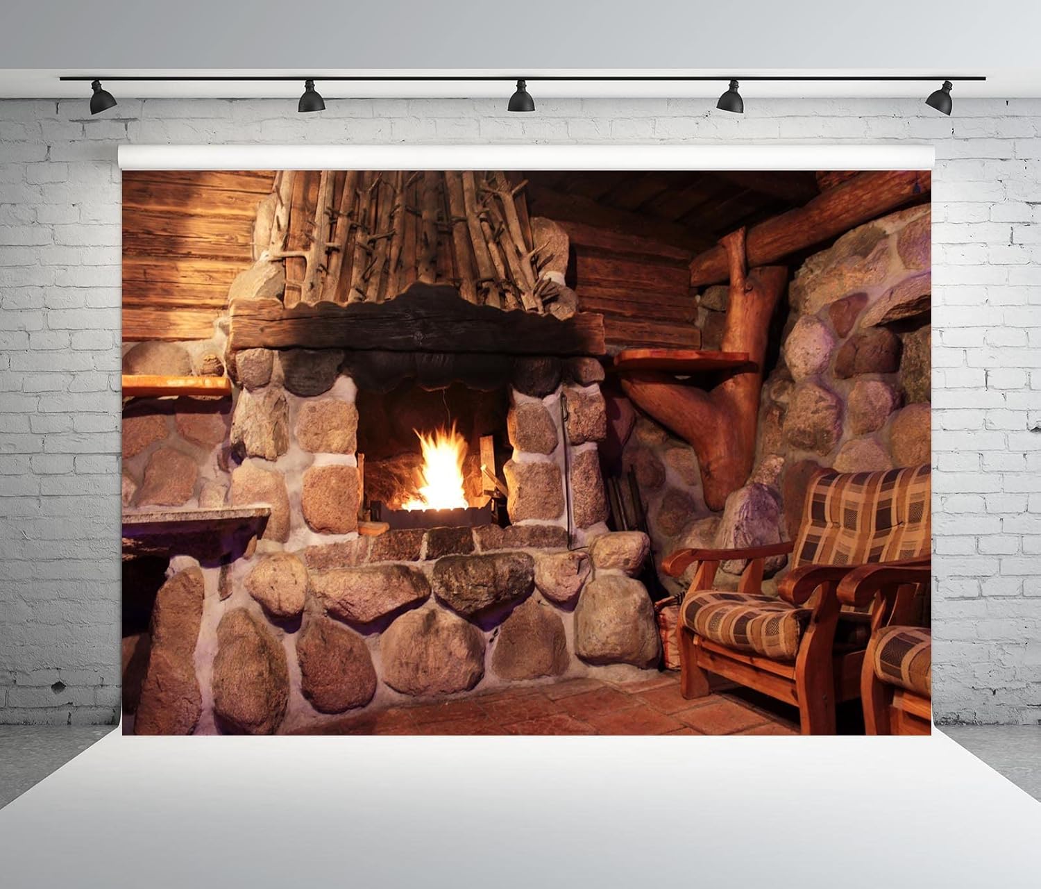 Amazon.com : BELECO 6x4ft Fabric Rural House Fireplace Backdrop Burning ...