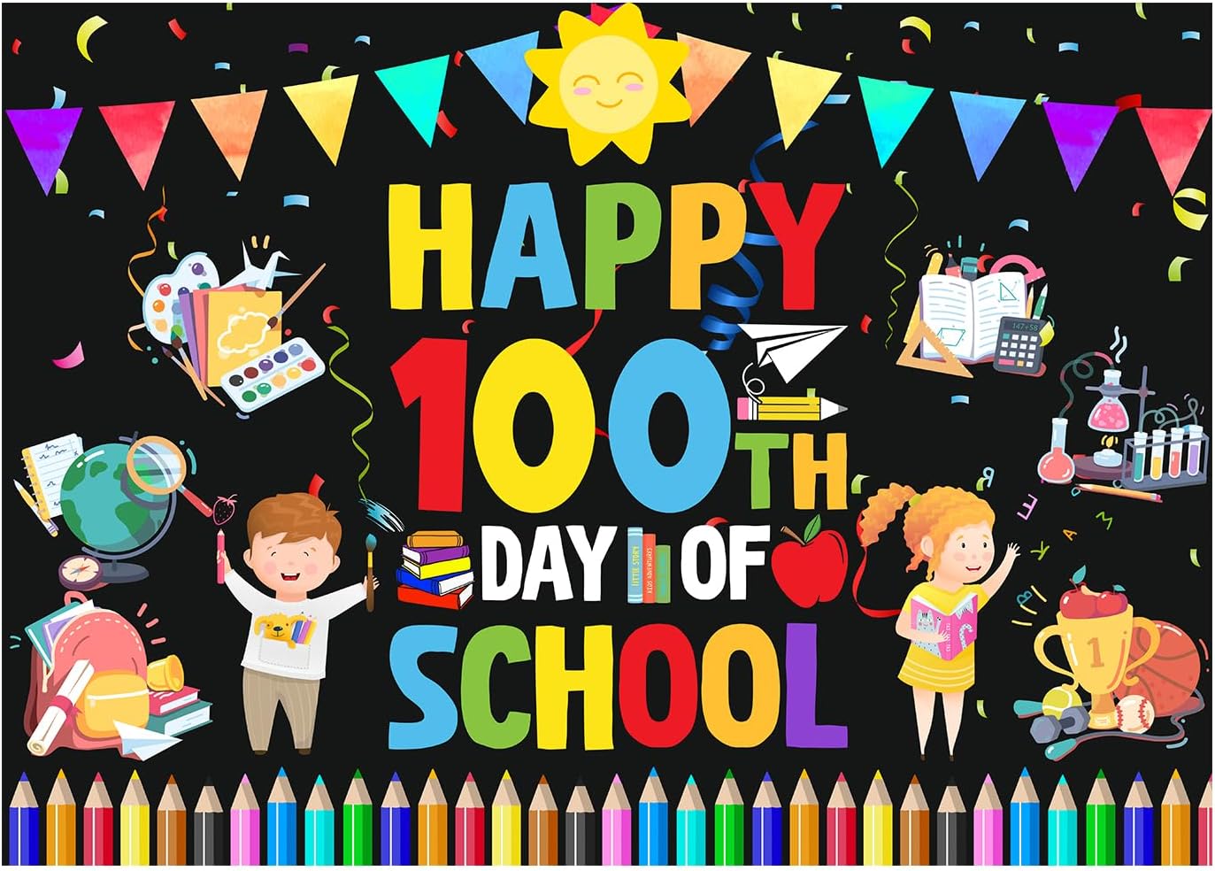 Amazon.com : Black Happy 100th Day of School Backdrop 100 Days of ...