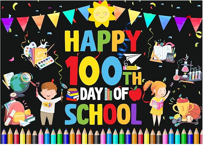Amazon.com : Black Happy 100th Day of School Backdrop 100 Days of ...