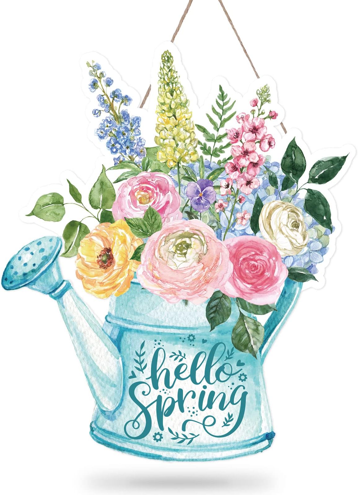 Amazon.com : Whaline Hello Spring Door Hanging Sign Decor Flower Wooden ...