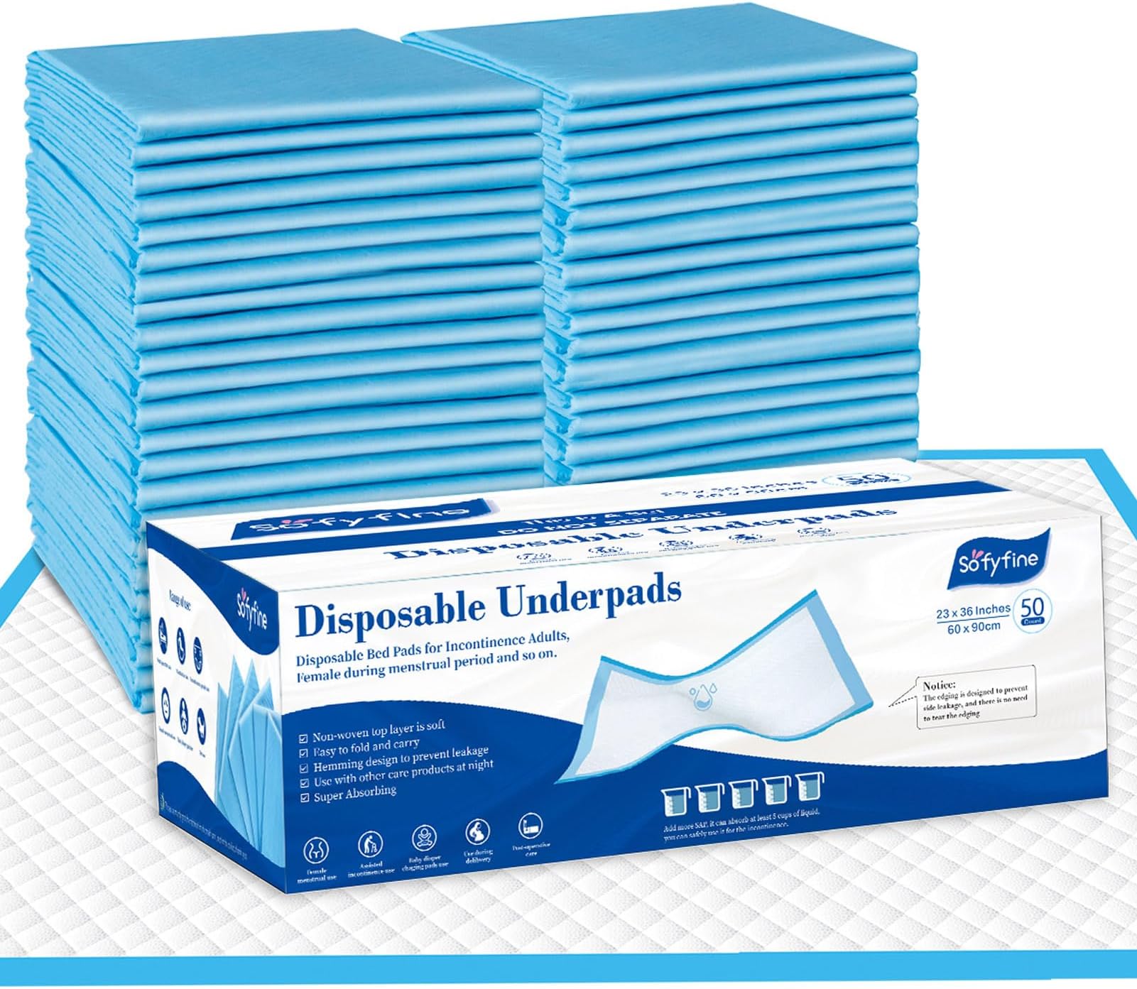 Amazon.com: SOFYFINE 100 Count Bed Pads 23"x36" Disposable, Leakproof ...