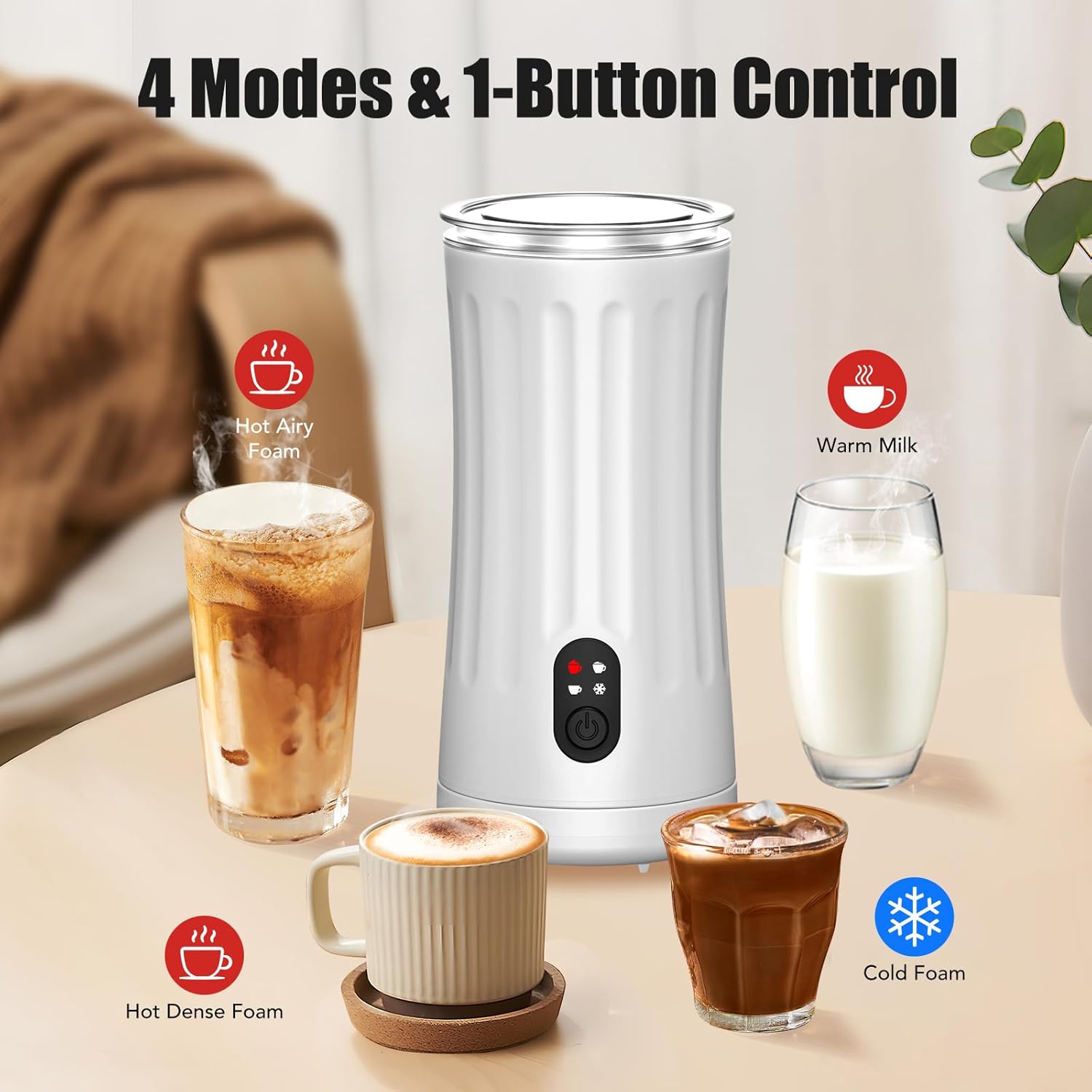 Milk Frother, Ovetedot 4-in-1 Milk Frother and Steamer, Non-Slip ...
