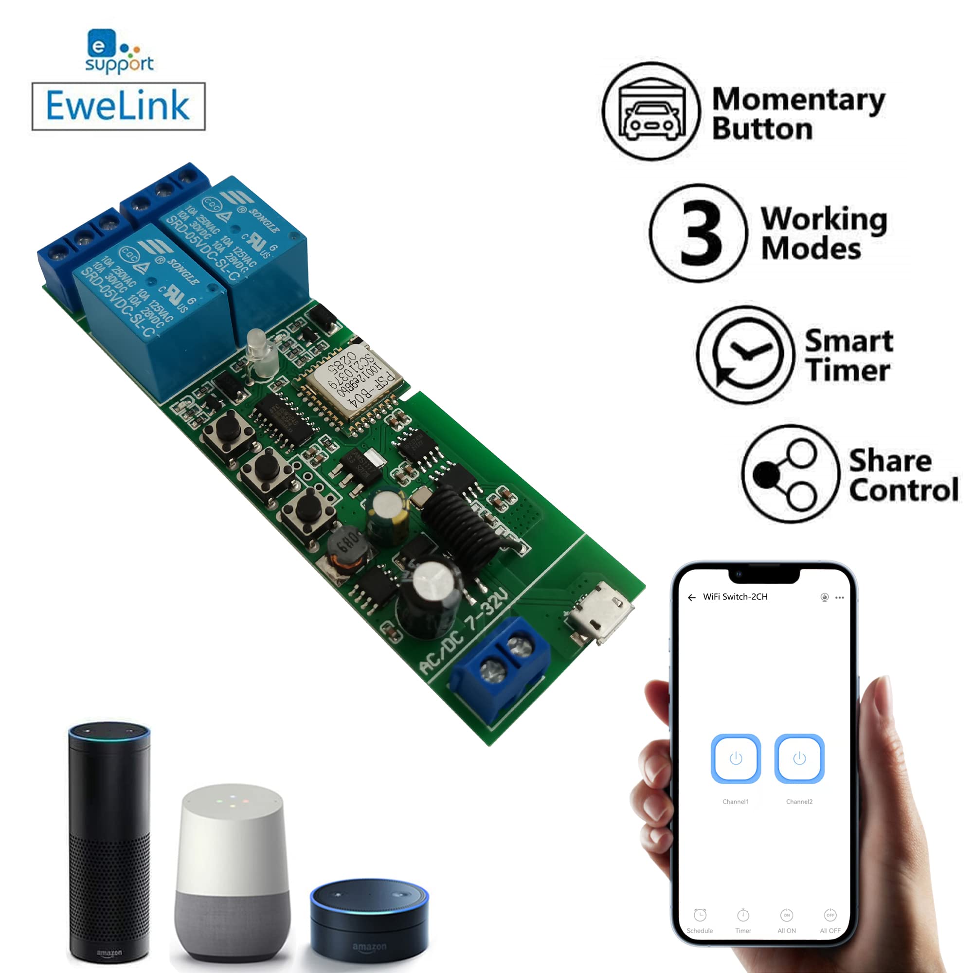 Jane Eyre WiFi Wireless Relay Module 2 Channel Remote Switch Momentan ...