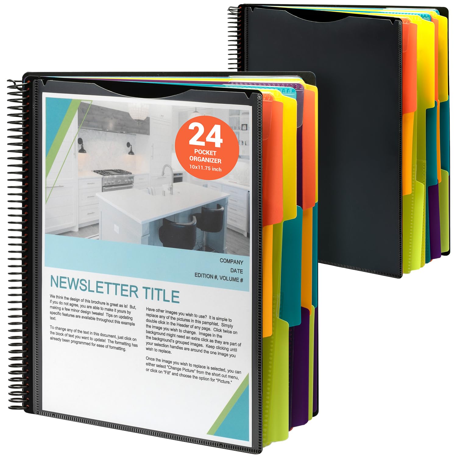 Mukawa 24 Pocket Poly Project Organizer, Spiral Project Folder Multi ...