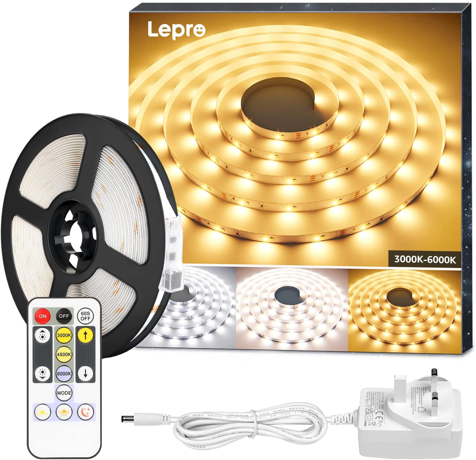 Lepro 5M LED Strip Lights, Warm White to Cool Daylight, Dimmable and ...
