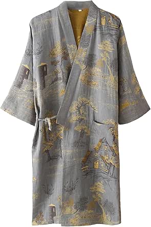 PJFCS Men Kimono Robe Cotton Yukata Spa Sauna Bathrobe Sleepwear ...