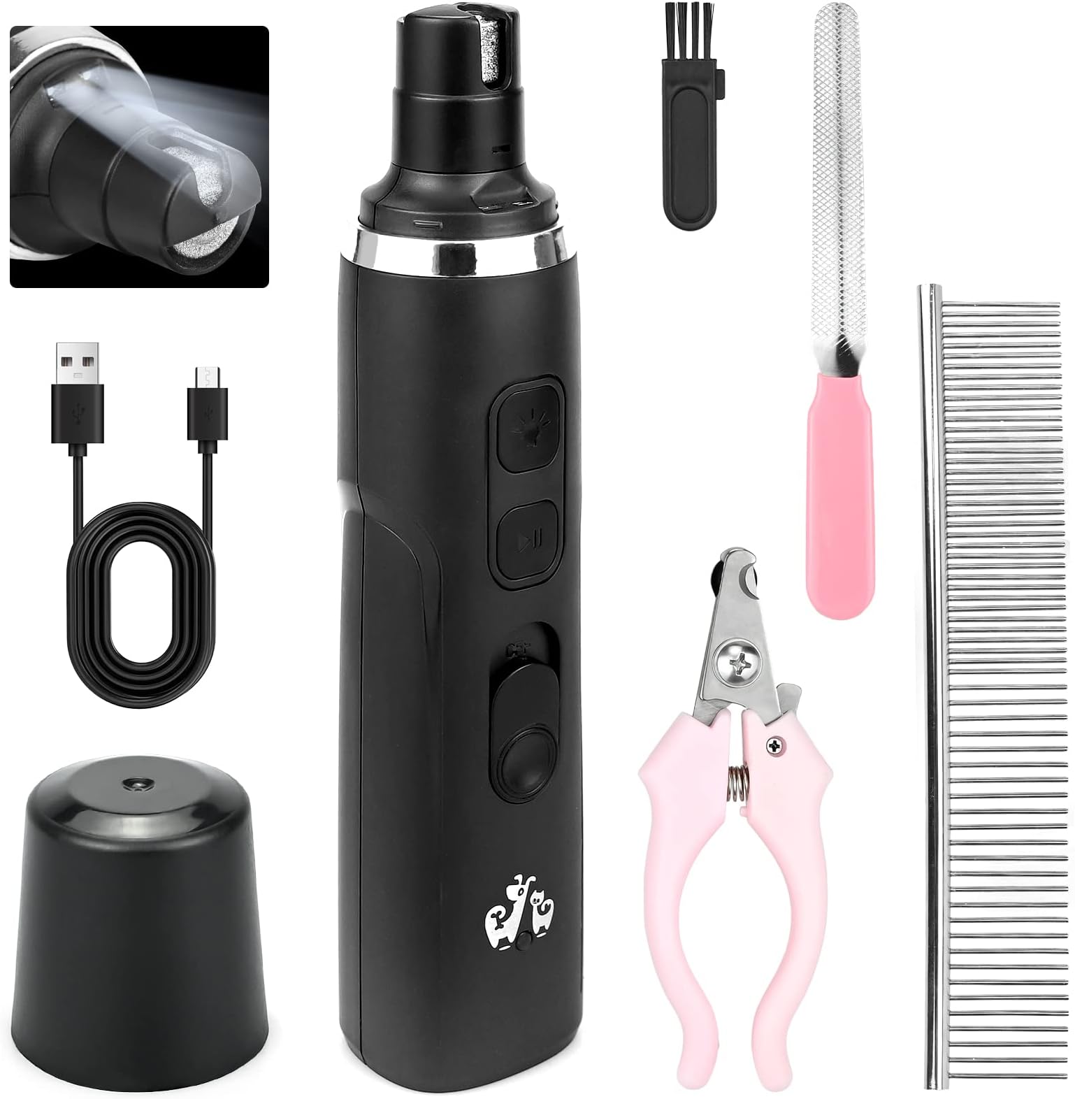 RAINPOP Dog Nail Grinder with LED Light, 2-Speed Electric Paws File ...